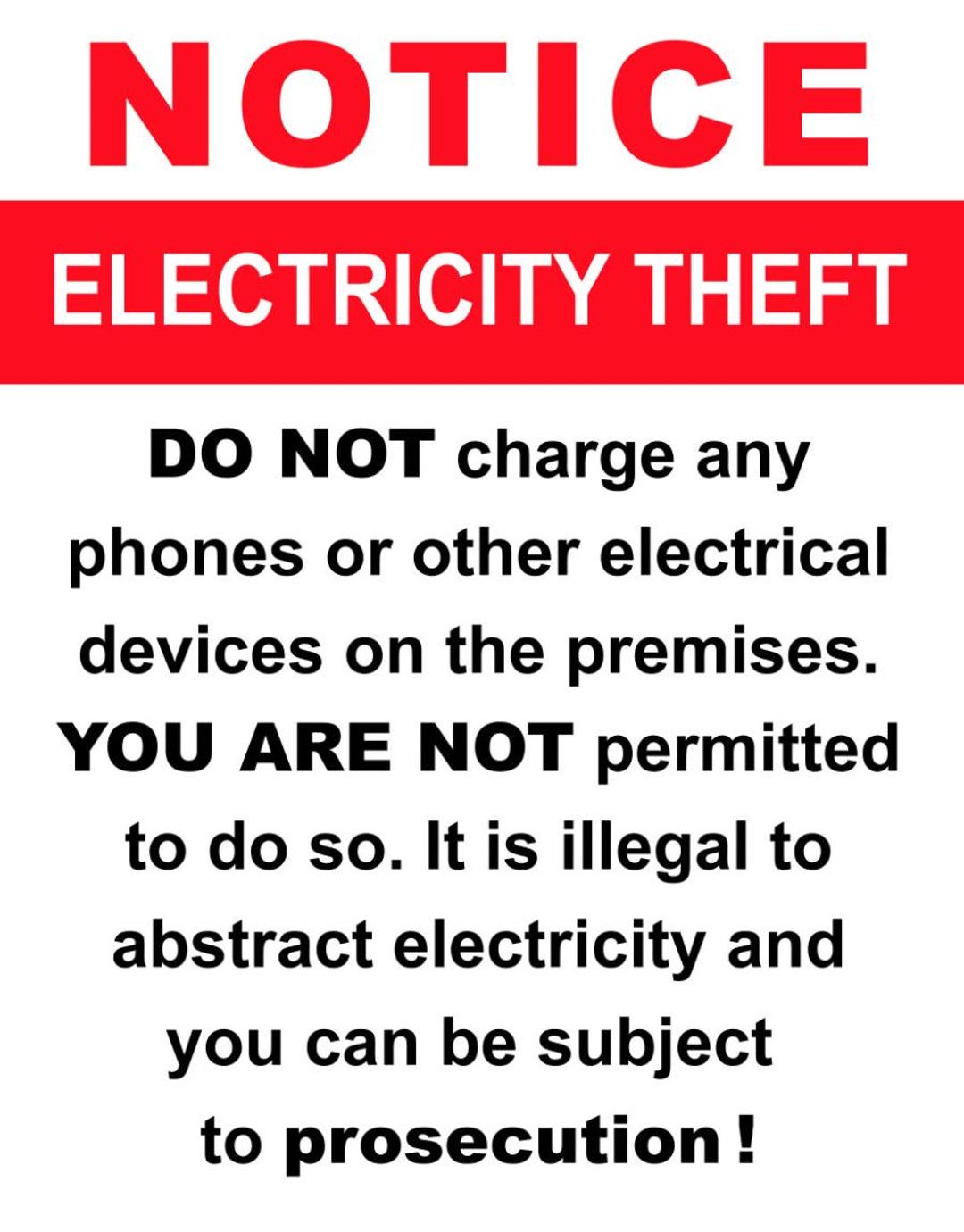 Warning Red Notice Sign External Sticker Decal Electricity Theft ...