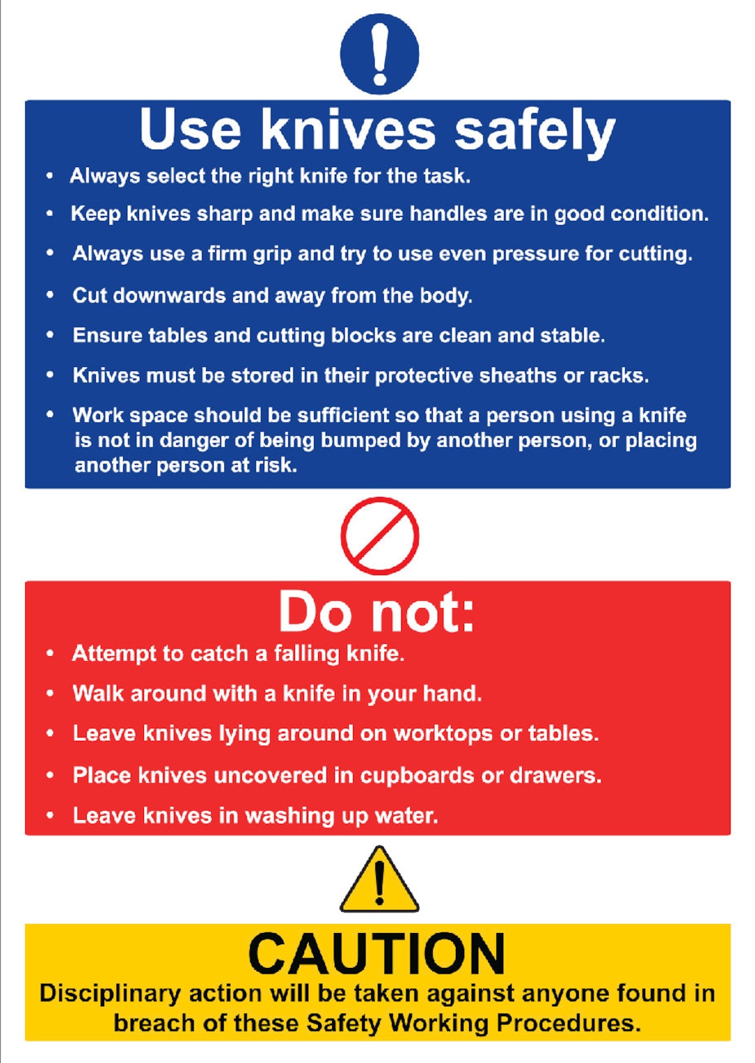 Gloss Adhesive Sticker Decal Use Knives Safely Checklist Health Safety ...