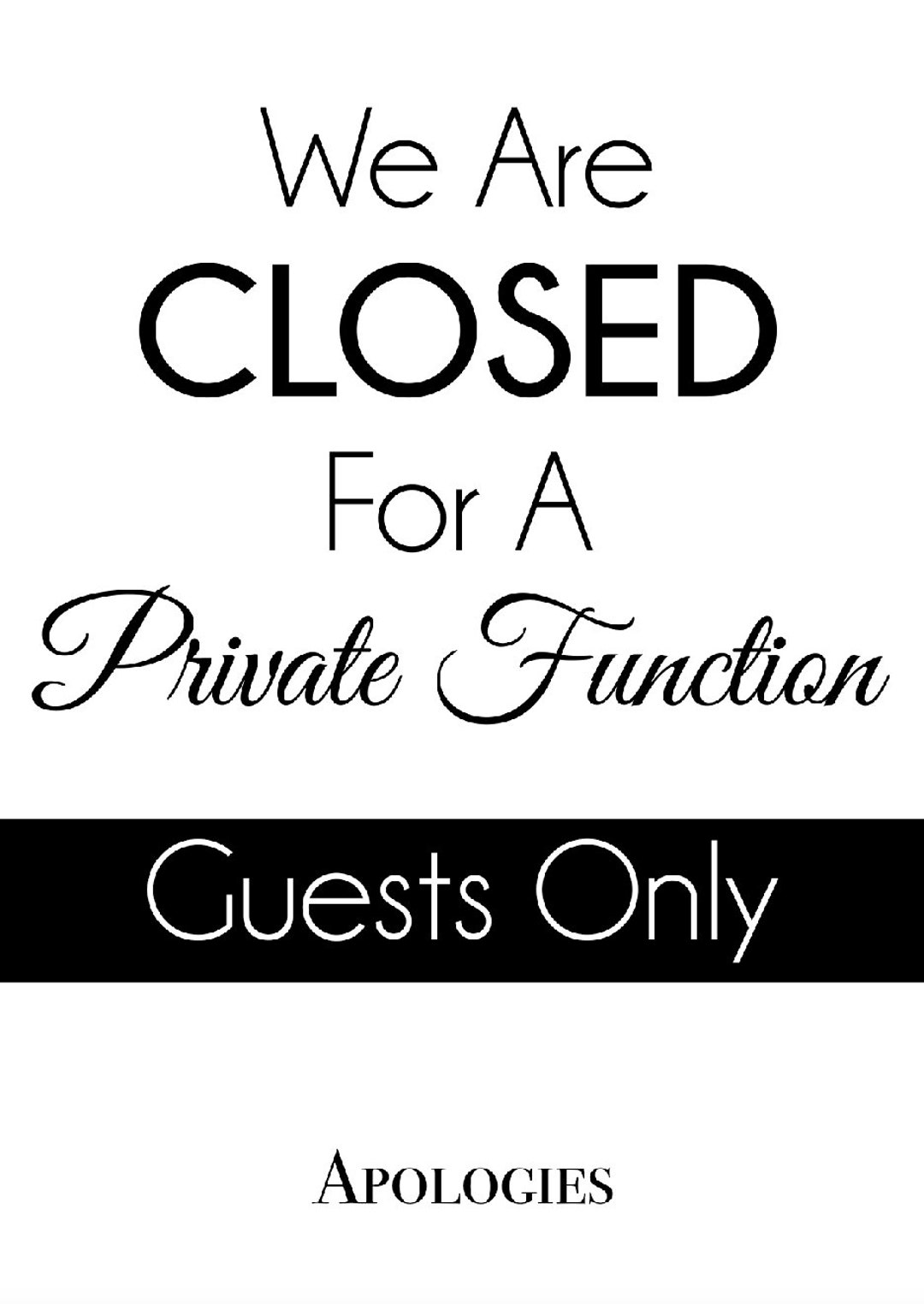 Digital File for Download Poster A Size We Are Closed for Private ...