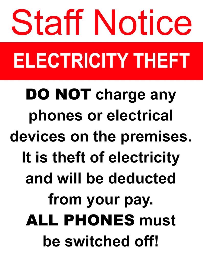 Warning Red Staff Notice Sign External Sticker Decal Electricity Theft ...