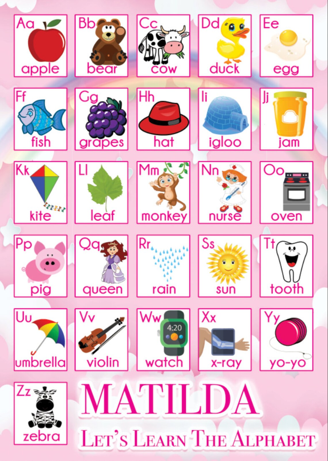 Personalised Name Wall Graphic Poster Lets Learn the Alphabet Letters ...