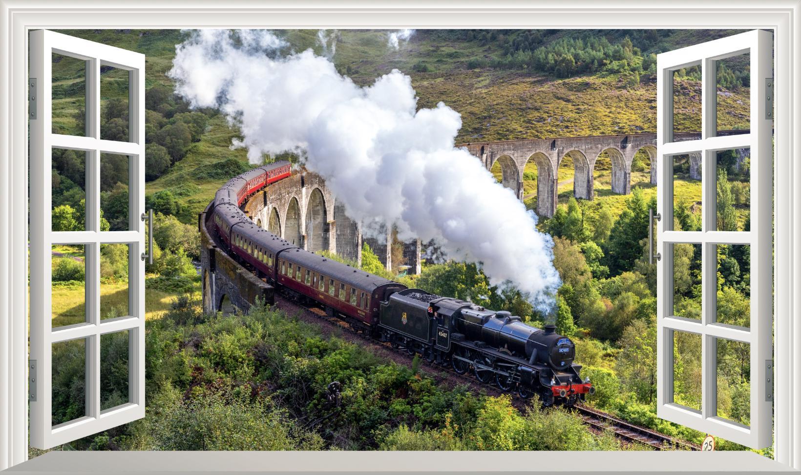Old Fashioned Steam Train Decal Adhesive Vinyl Sticker Magic Window ...