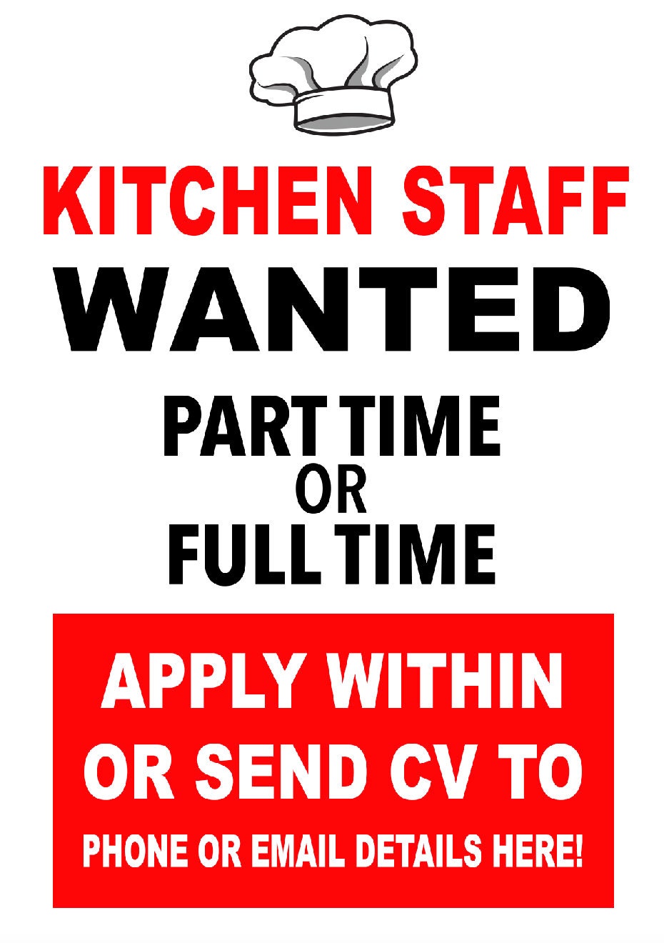 Laminated Kitchen Staff Wanted Job Vacancy for Hire Advert Position ...