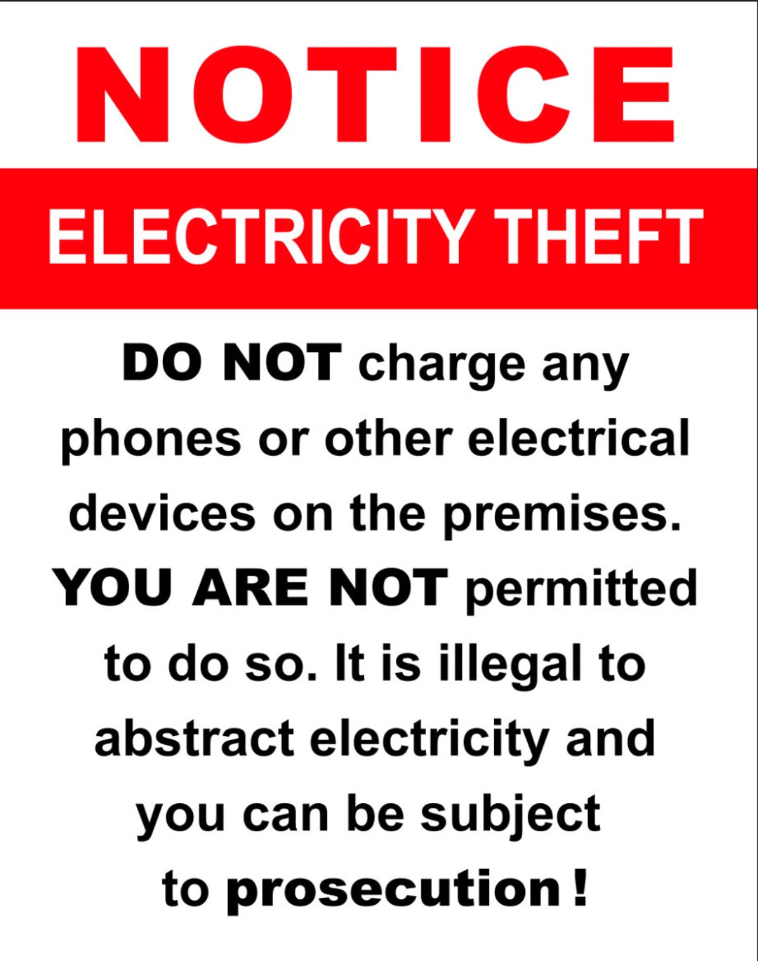 Notice Sign Wall Poster Electricity Theft Signage Illegal Prosecution ...