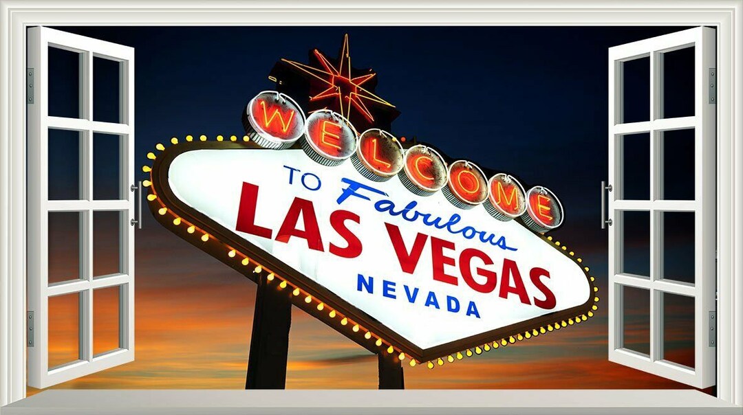 USA Las Vegas Sign Iconic Magic Window Wall Art Self Adhesive Sticker ...