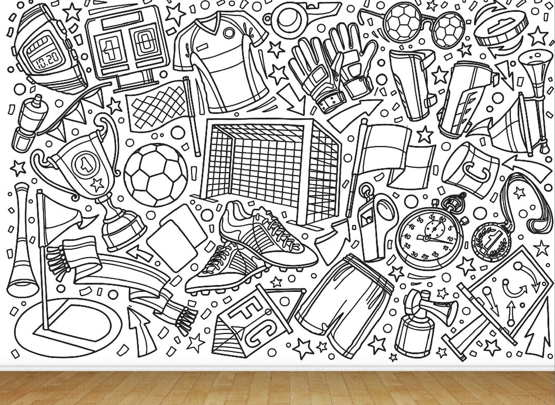 Doodle Football Soccer Abstract Modern Black White Theme Wallpaper ...