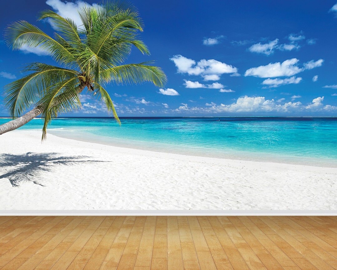 Palm Trees Sea Sand Ocean Beach Wallpaper Mural Bedroom Business Travel ...