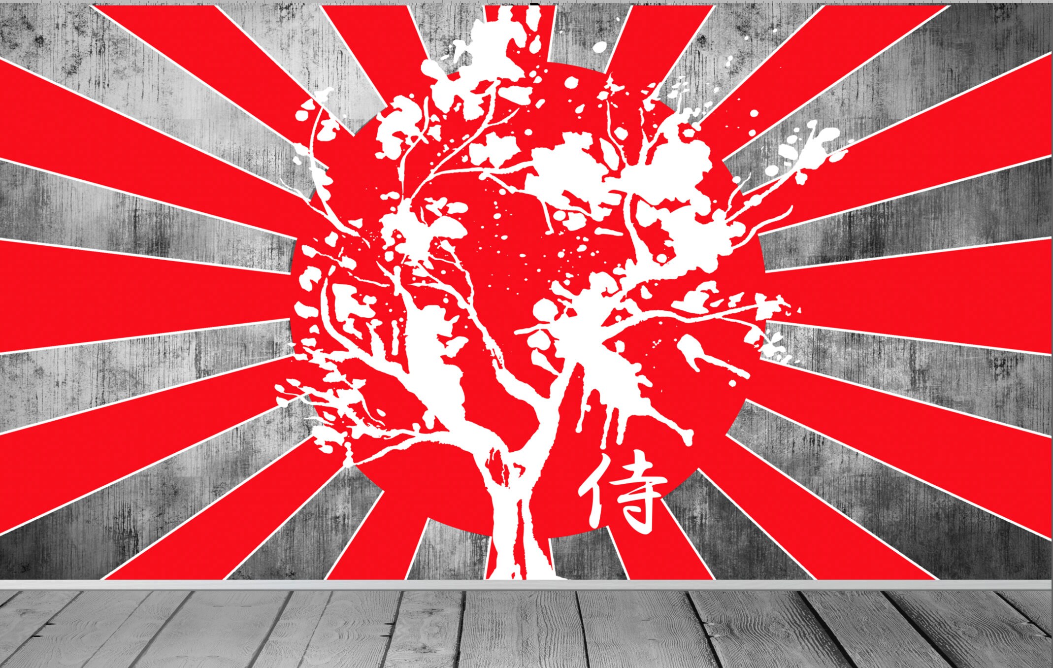 Japan Flag Japanese Style Modern Wallpaper Blossom Tree Mural Bedroom ...