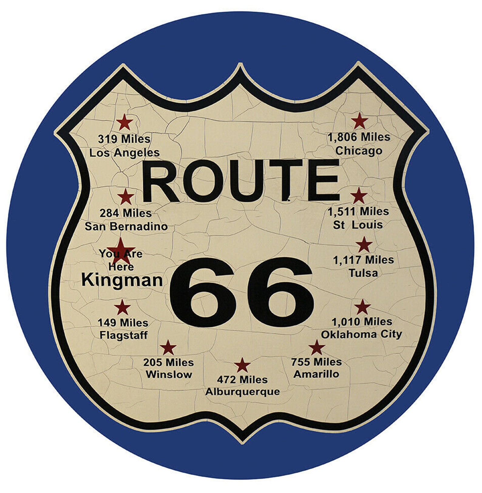 LARGE (2 Sizes) USA Route 66 Road Journey Design Round Wall Adhesive ...