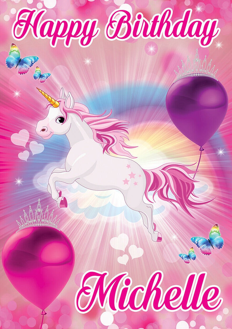 2 Sizes A0 & A1 Unicorn Girls Magical Personalised Name Any Text Poster ...