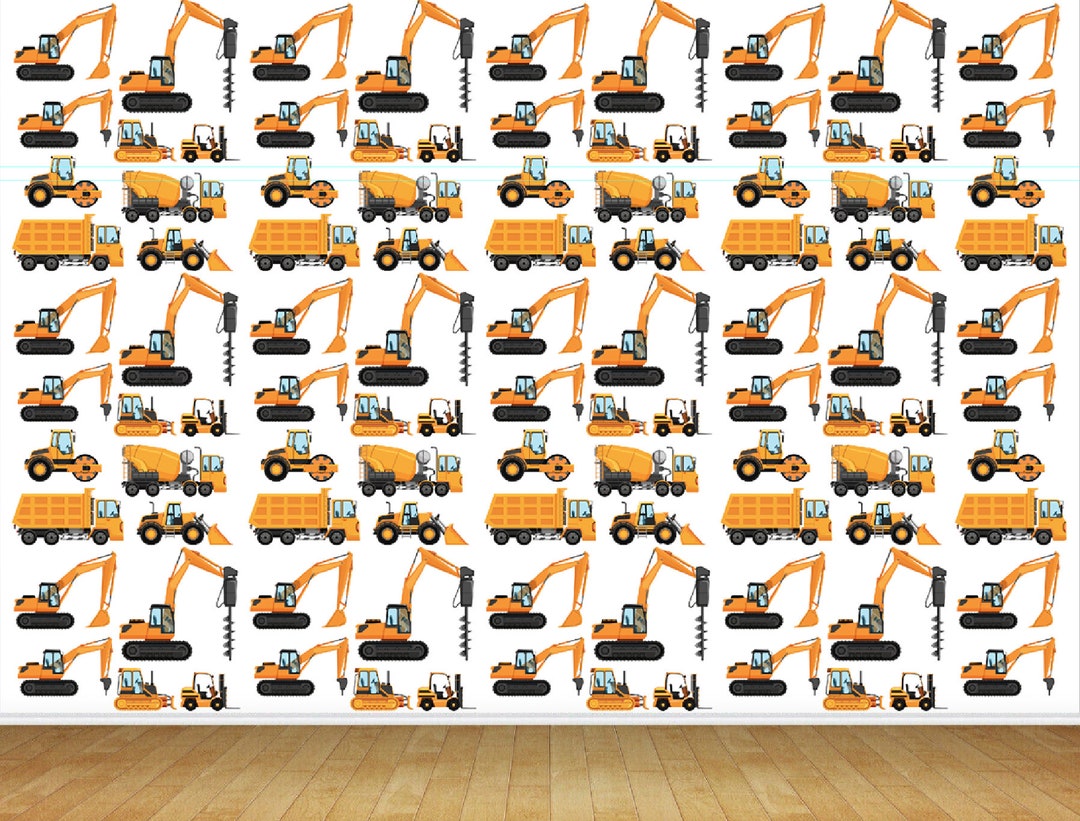 Construction Trucks Vehicles Diggers Mixers Kids Wallpaper Mural for ...