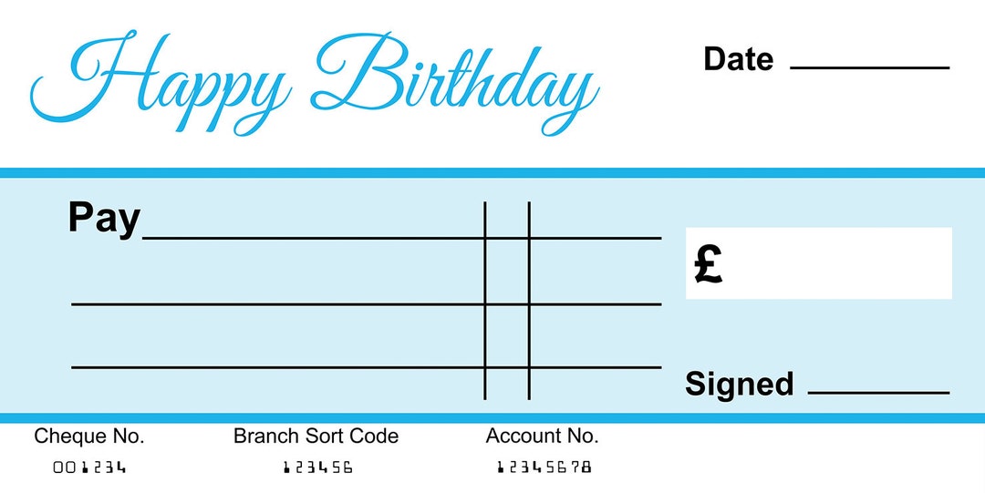 EXTRA Large Giant BLANK Cheque Happy Birthday Gift of Money Present Re ...