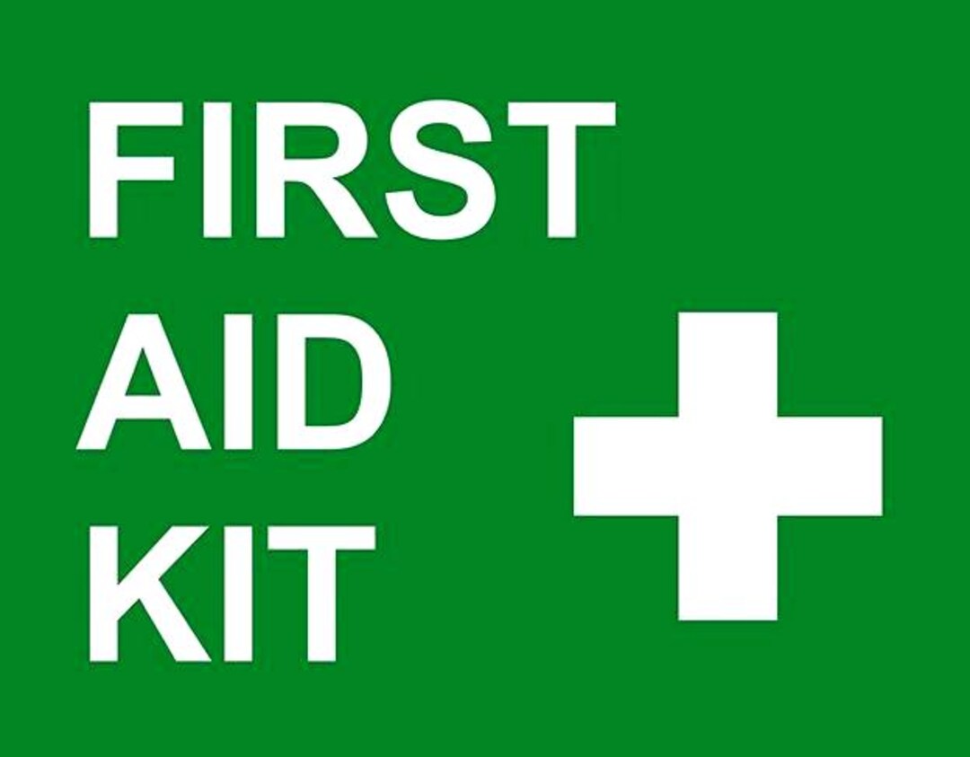 Green First Aid Box Kit Medical Notice Sign Self Adhesive Gloss Sticker ...