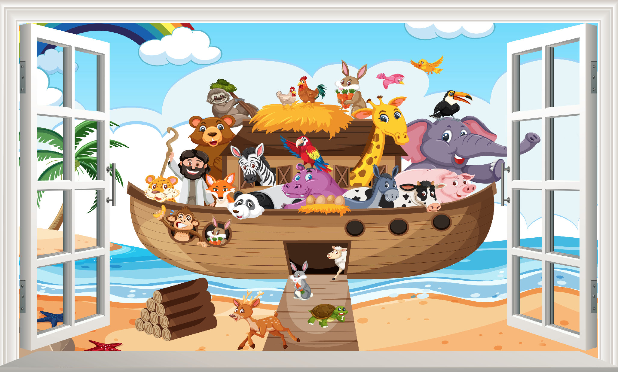 Noahs Ark Animals Decal Adhesive Vinyl Sticker Magic Window Design 3 ...