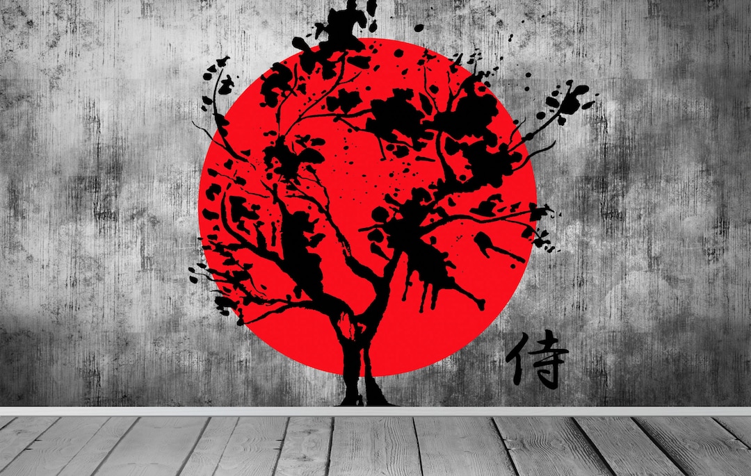 Japan Flag Japanese Style Modern Wallpaper Blossom Tree Mural Bedroom ...