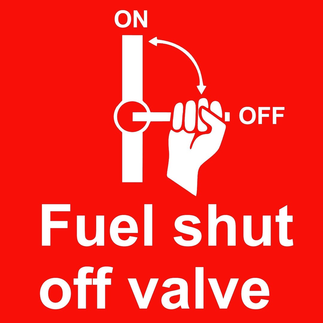 Fuel Shut off Valve Sign Fire Health & Safety Sign Adhesive External ...