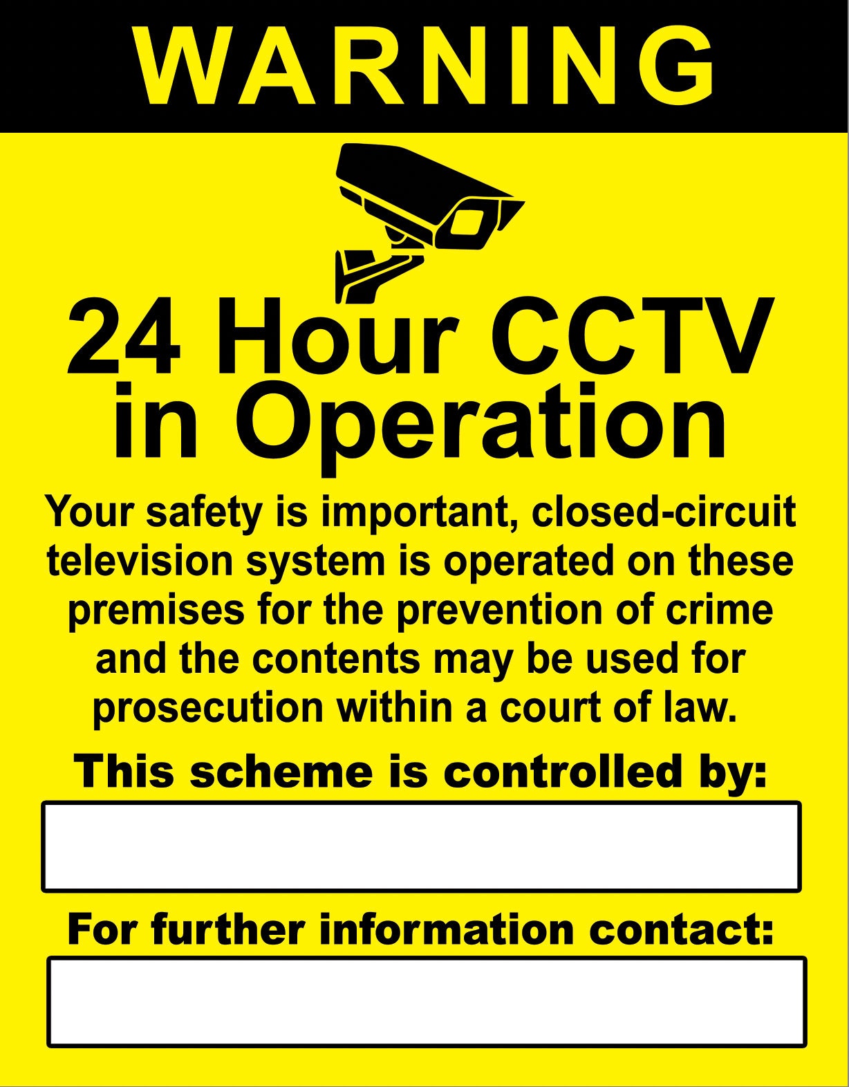 Notice Sticker Sign Fill in Contact Info CCTV Closed Circuit Television ...