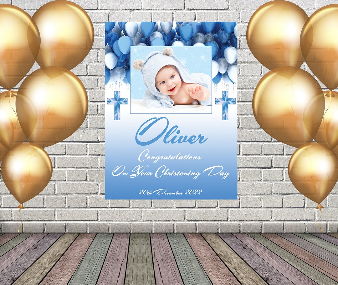 Christening Baptism Themed Blue Celebration Event Party Personalised ...