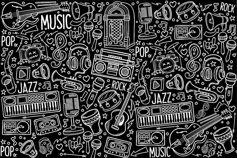 Modern Doodle Music Wallpaper Mural for Bedroom Playroom Music Kids ...