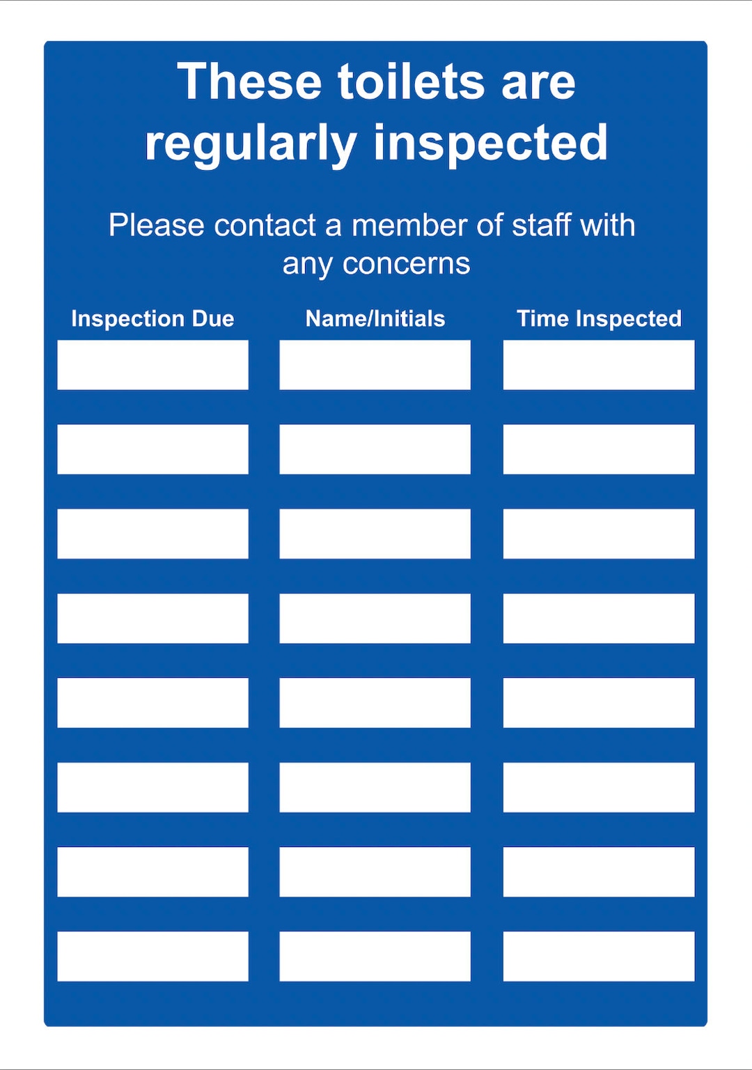 Toilet Inspection Intervals Time Check Inspected by Chart Sign Adhesive ...