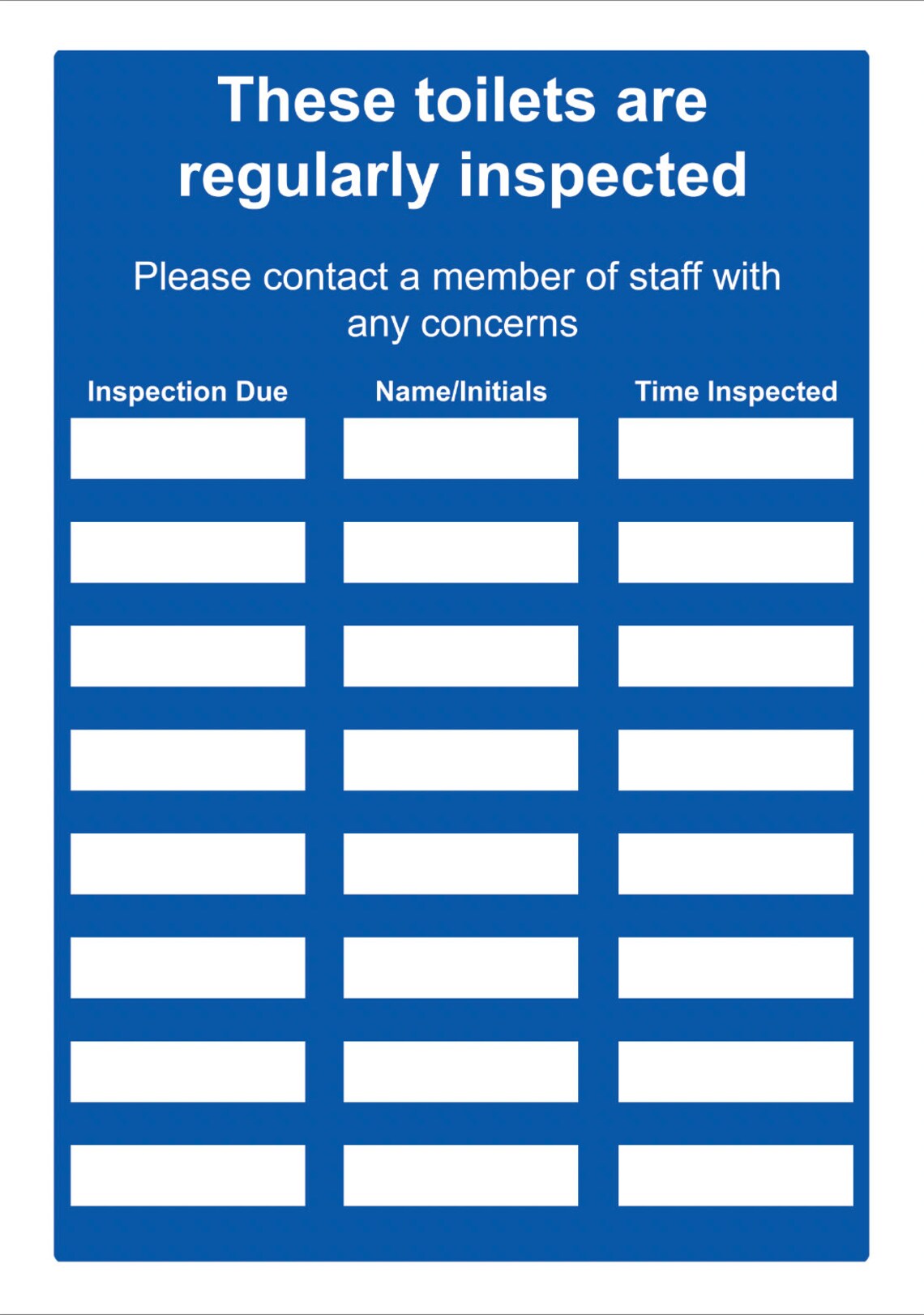 Toilet Inspection Intervals Time Check Inspected by Chart Sign Adhesive ...