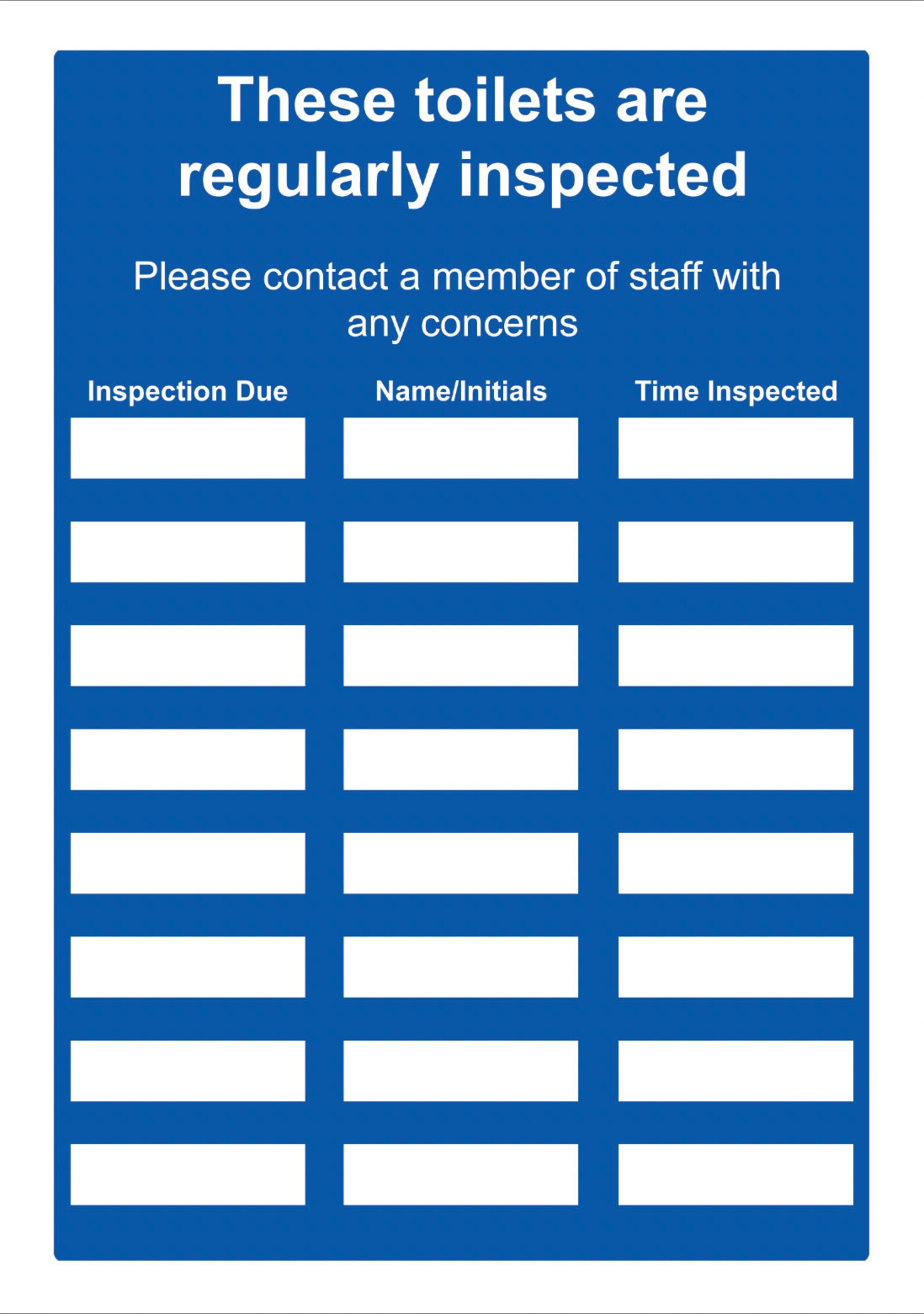 Toilet Inspection Intervals Time Check Inspected by Chart Sign Adhesive ...
