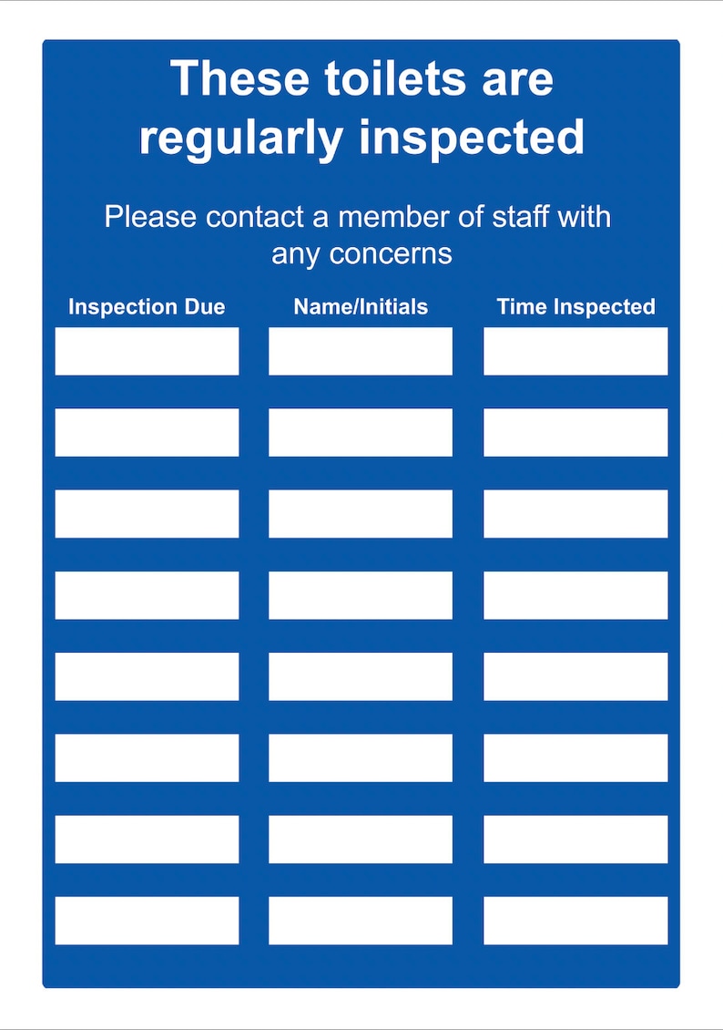 Toilet Inspection Intervals Time Check Inspected by Chart Sign Adhesive ...