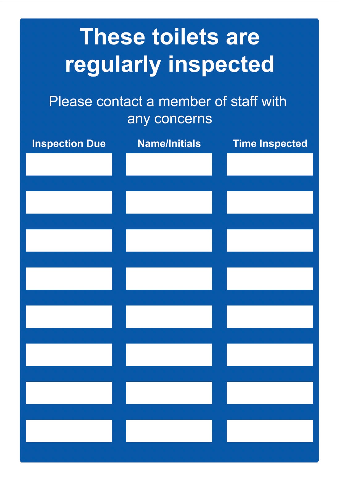 Toilet Inspection Intervals Time Check Inspected by Chart Sign Adhesive ...