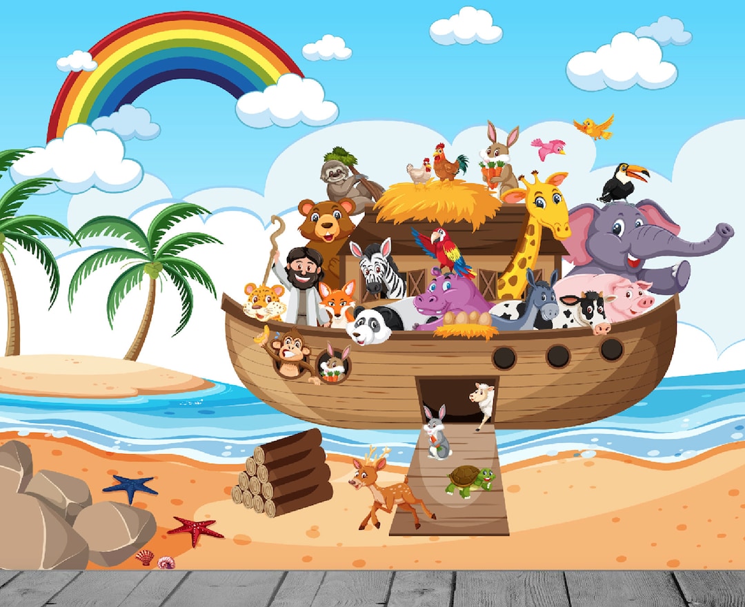 Kids Noahs Ark Animals Wallpaper Mural for Bedroom Playroom Games Room ...