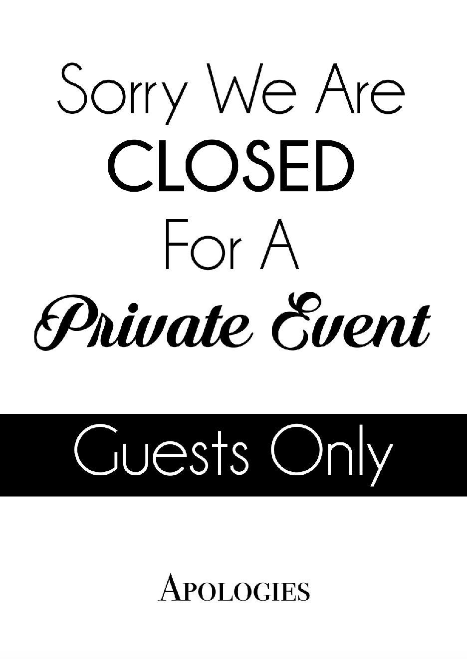 Digital File for Download Poster A Size We Are Closed for Private ...