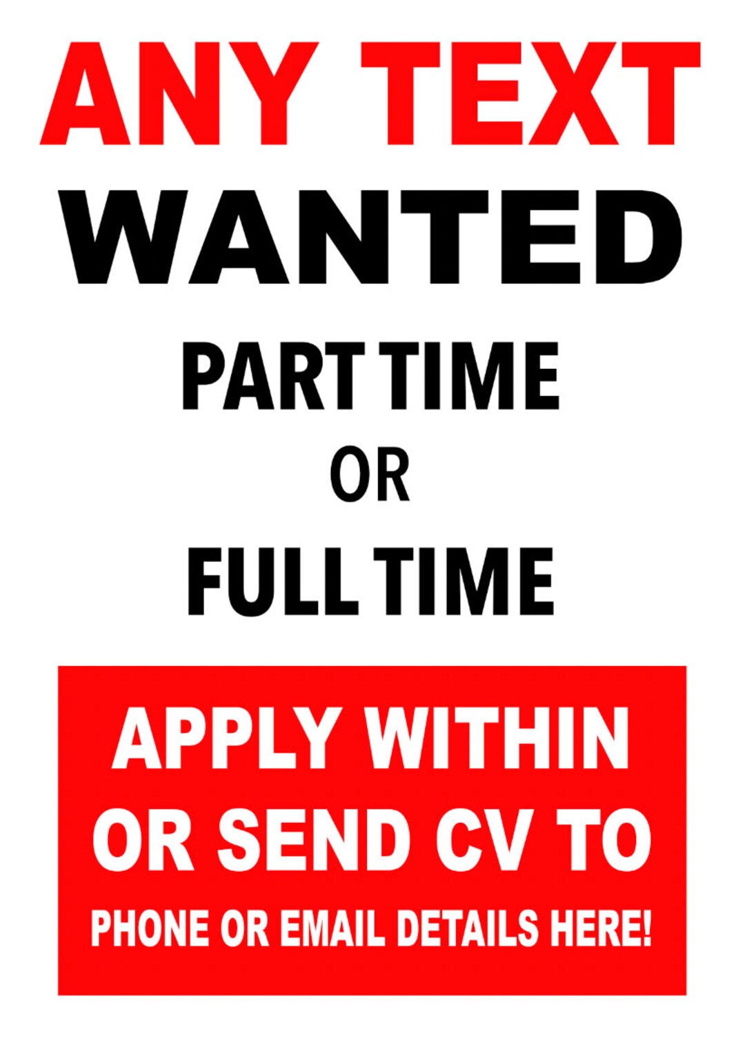 Laminated Staff Wanted Job Vacancy for Hire Advert ANY Position Role ...