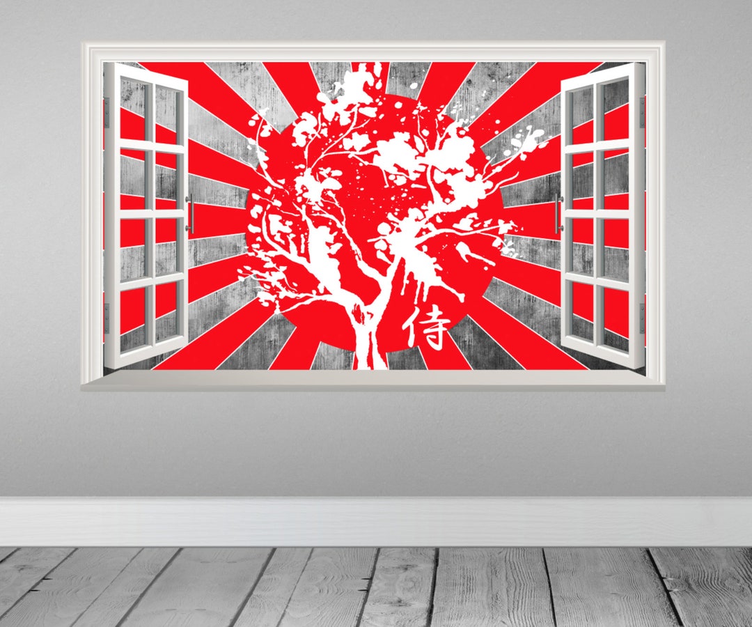Japan Japanese Flag Cherry Blossom Tree Magic Window Decal Adhesive ...