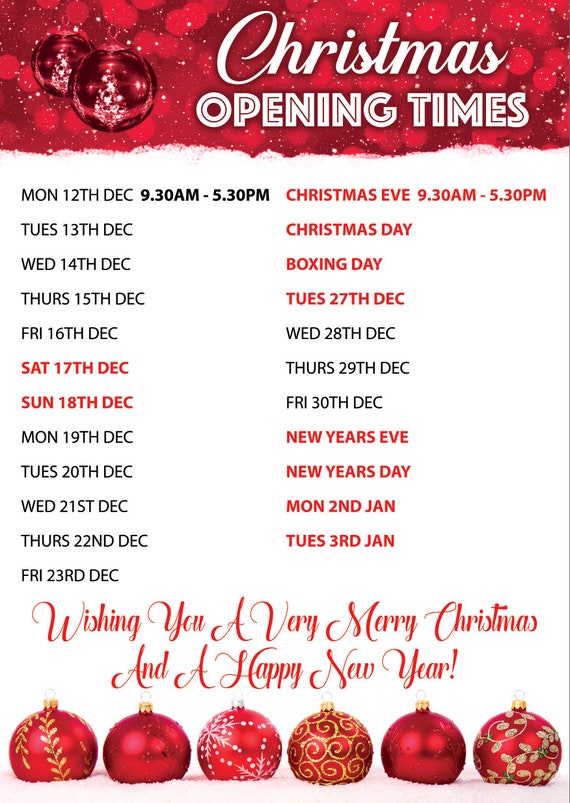 Laminated Christmas New Year Opening and Closing Times Hours - Etsy