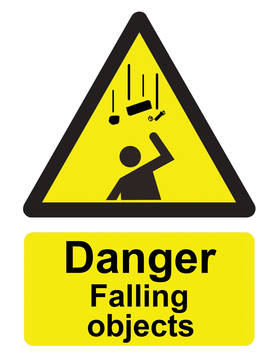 Danger Caution Falling Objects Warning Yellow Notice Sign Self Adhesive ...