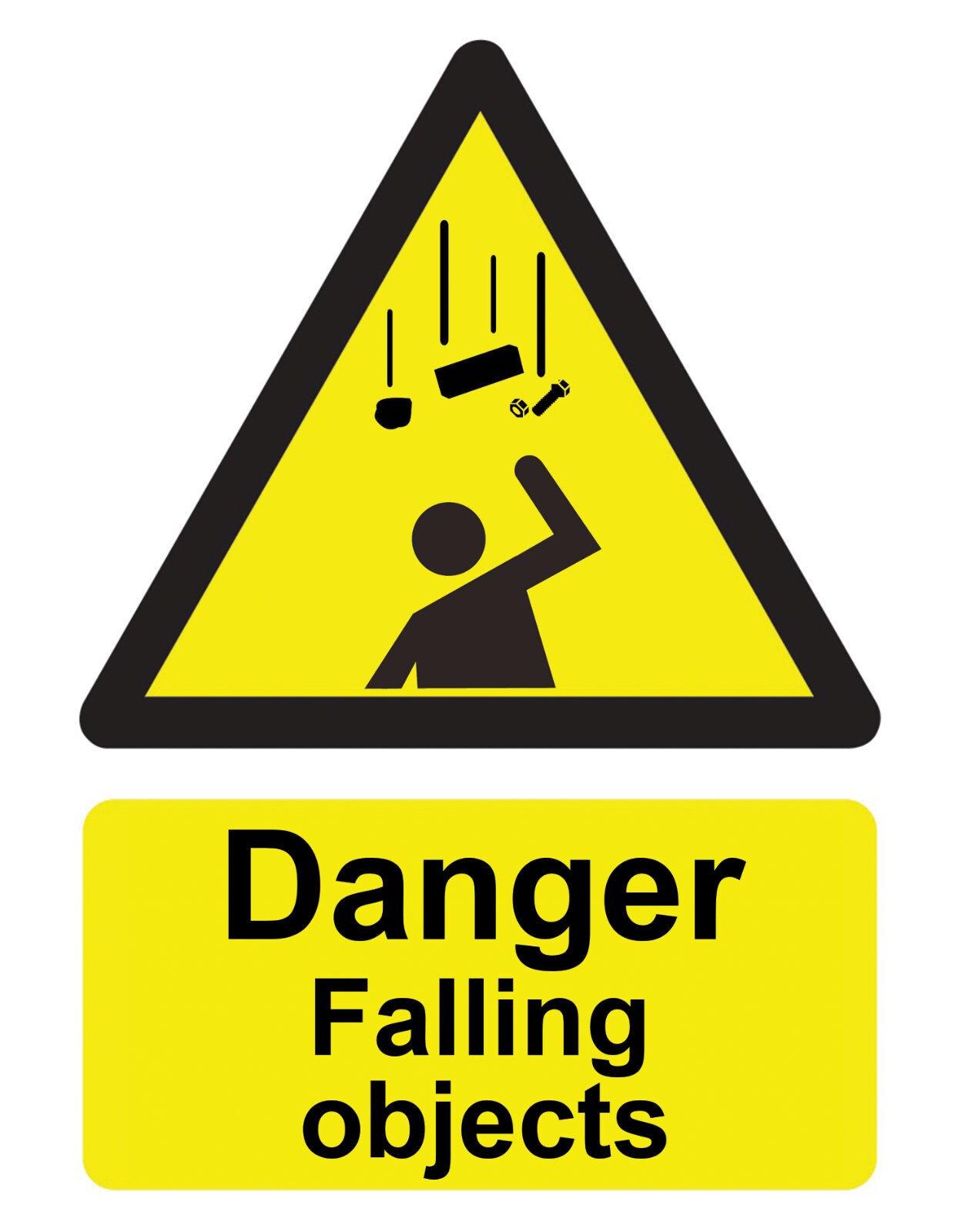 Danger Caution Falling Objects Warning Yellow Notice Sign Self Adhesive ...