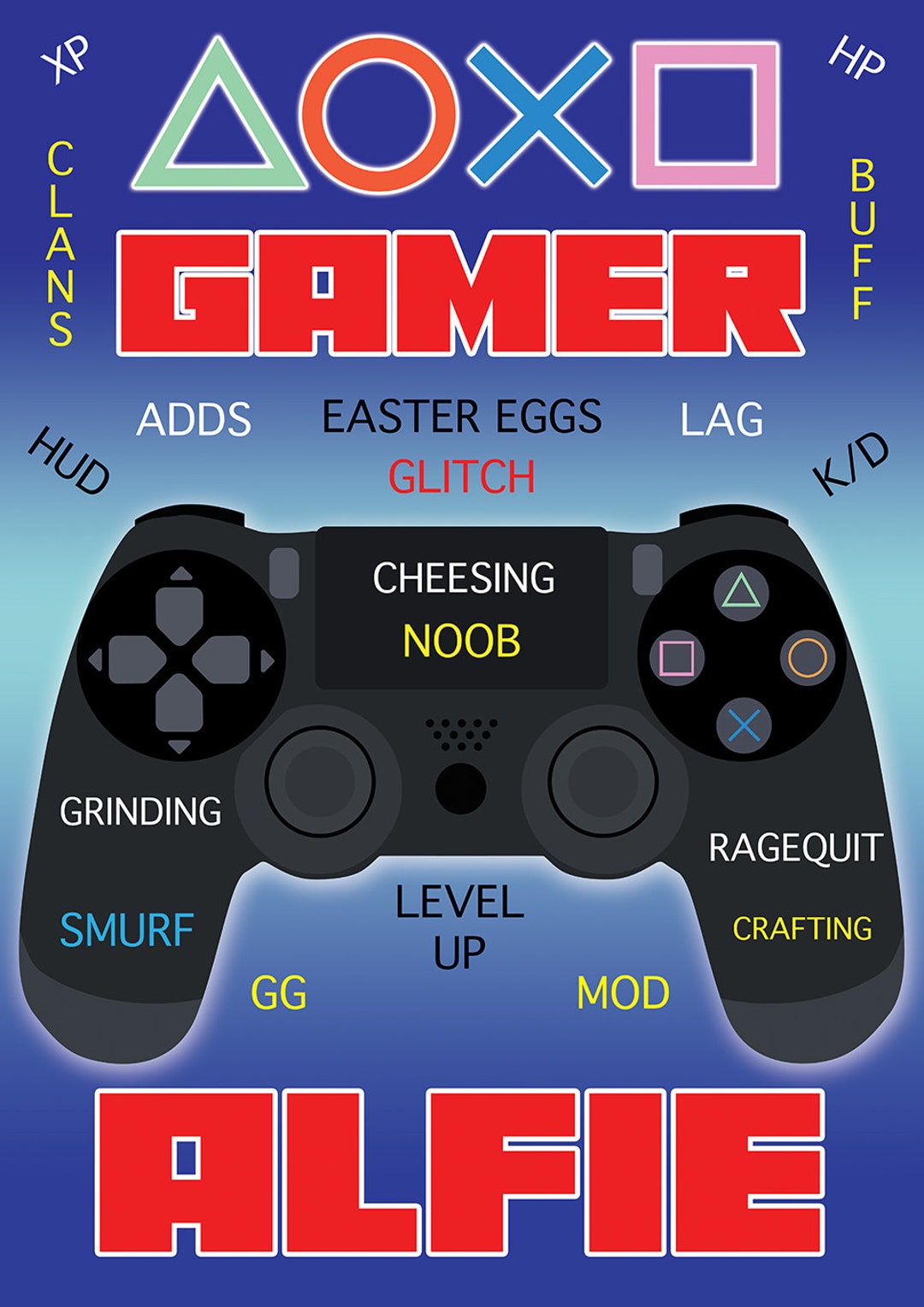 Personalised Bespoke Name Computer Console Gaming Poster With Gaming ...