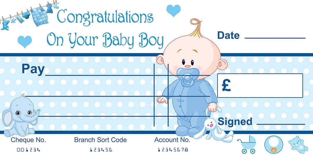 EXTRA Large Giant BLANK Cheque Birthday New Born Baby Boy Blue Gift of ...