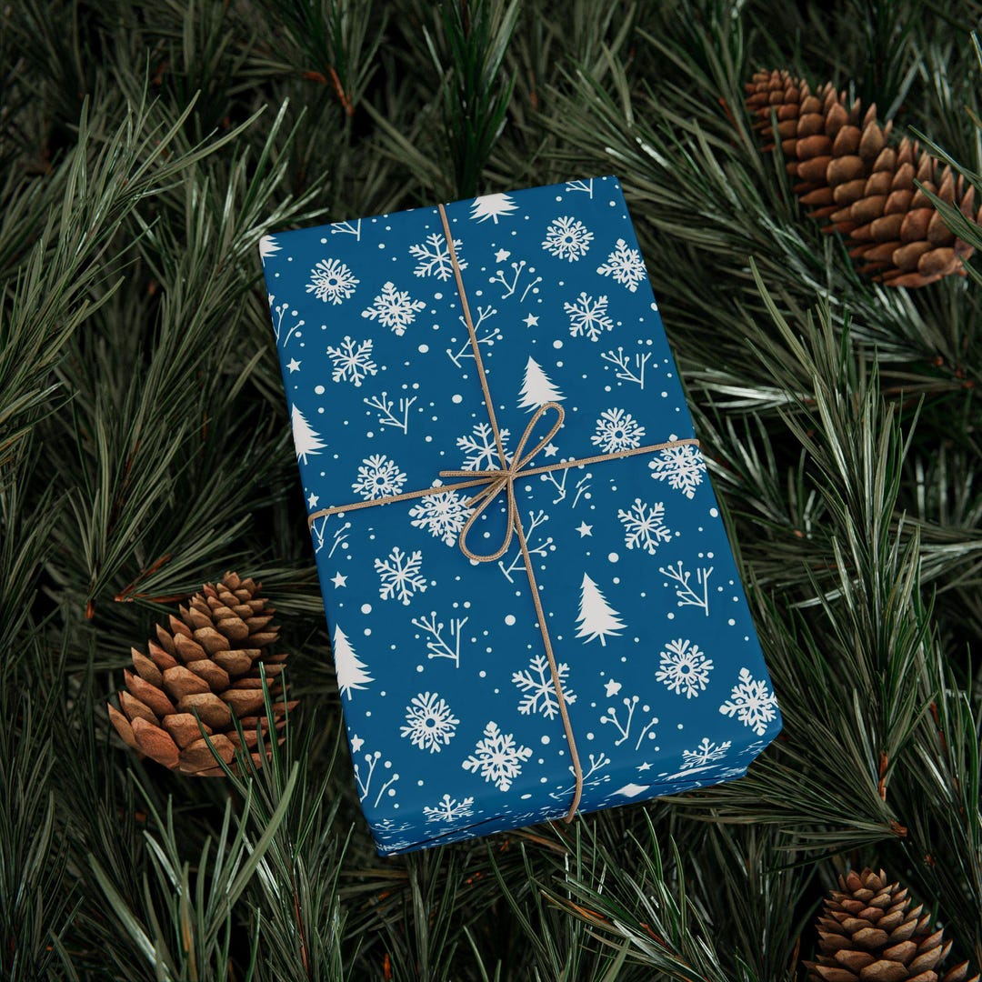 Snow Flakes Christmas Wrapping Papers, Holiday Gift Wrap, Blue and ...