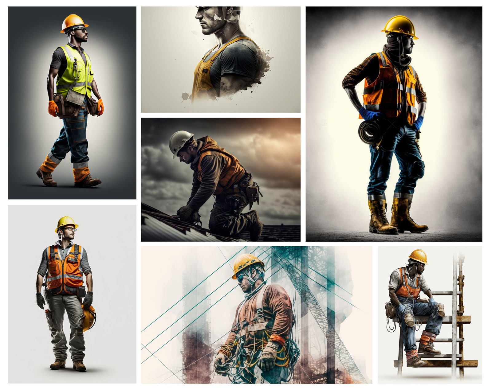 15 Construction Worker Silhouette Photo Set - Instant Digital Download ...