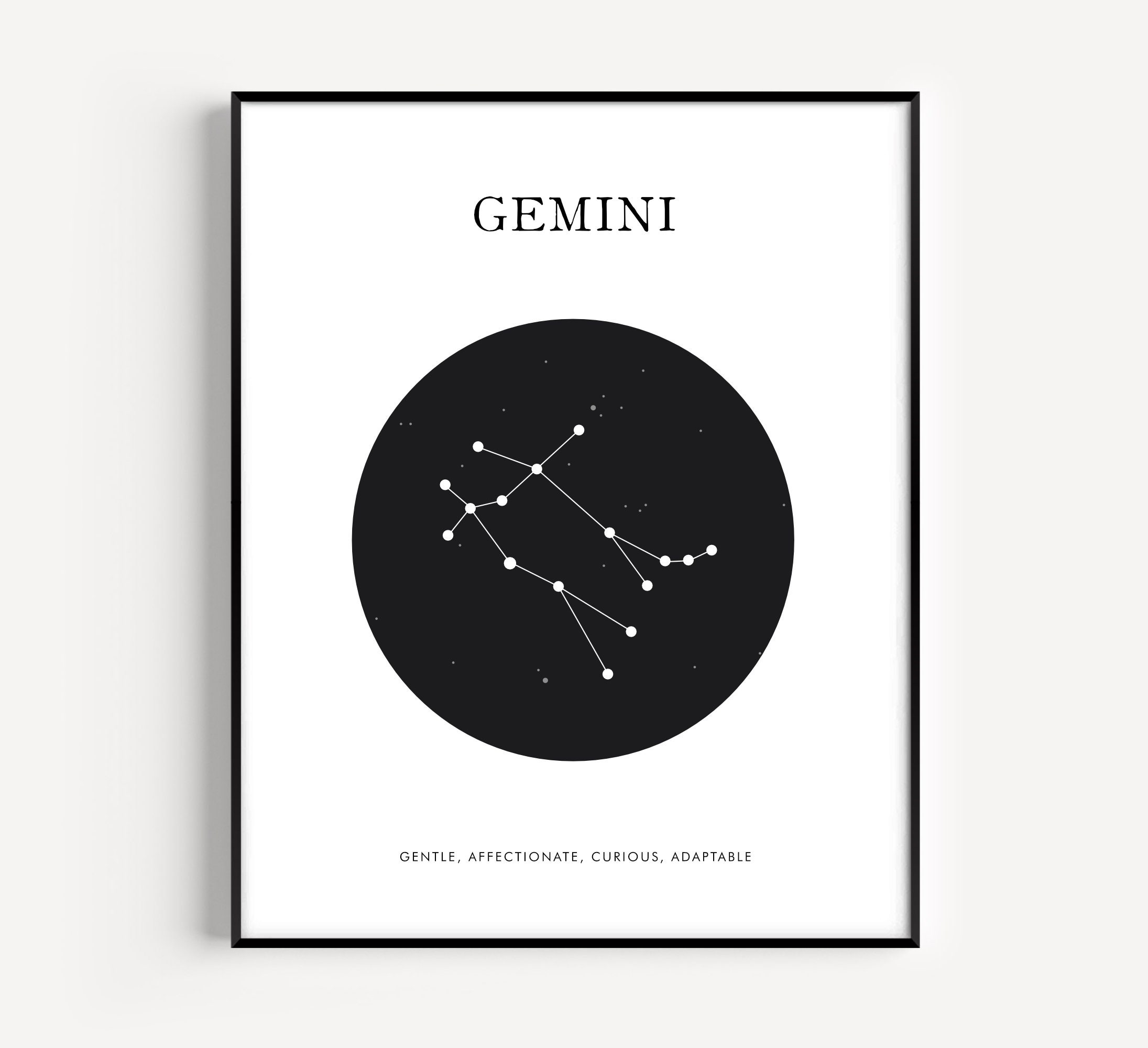 Gemini Constellation Print, Printable Zodiac Sign Wall Art, Black and ...