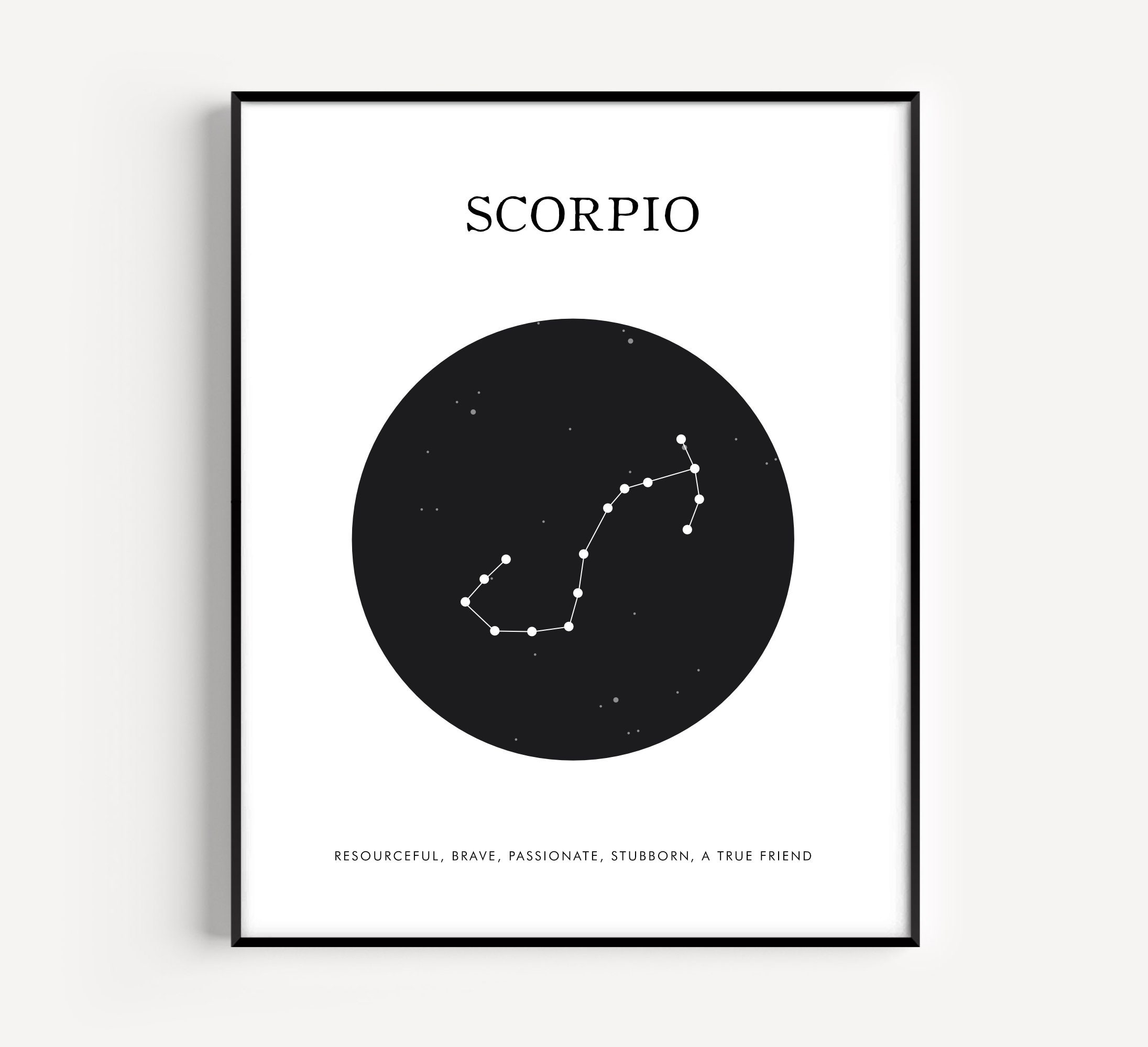 Scorpio Constellation Print, Printable Zodiac Sign Wall Art, Black and ...