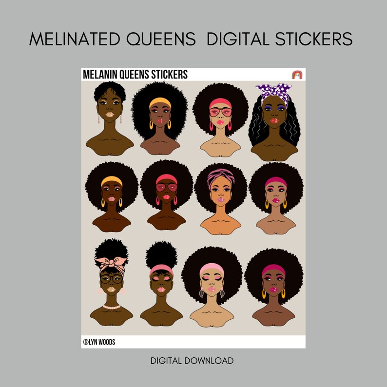 Melanin Digital Planner Png Stickers Black Women Digital Png Digital