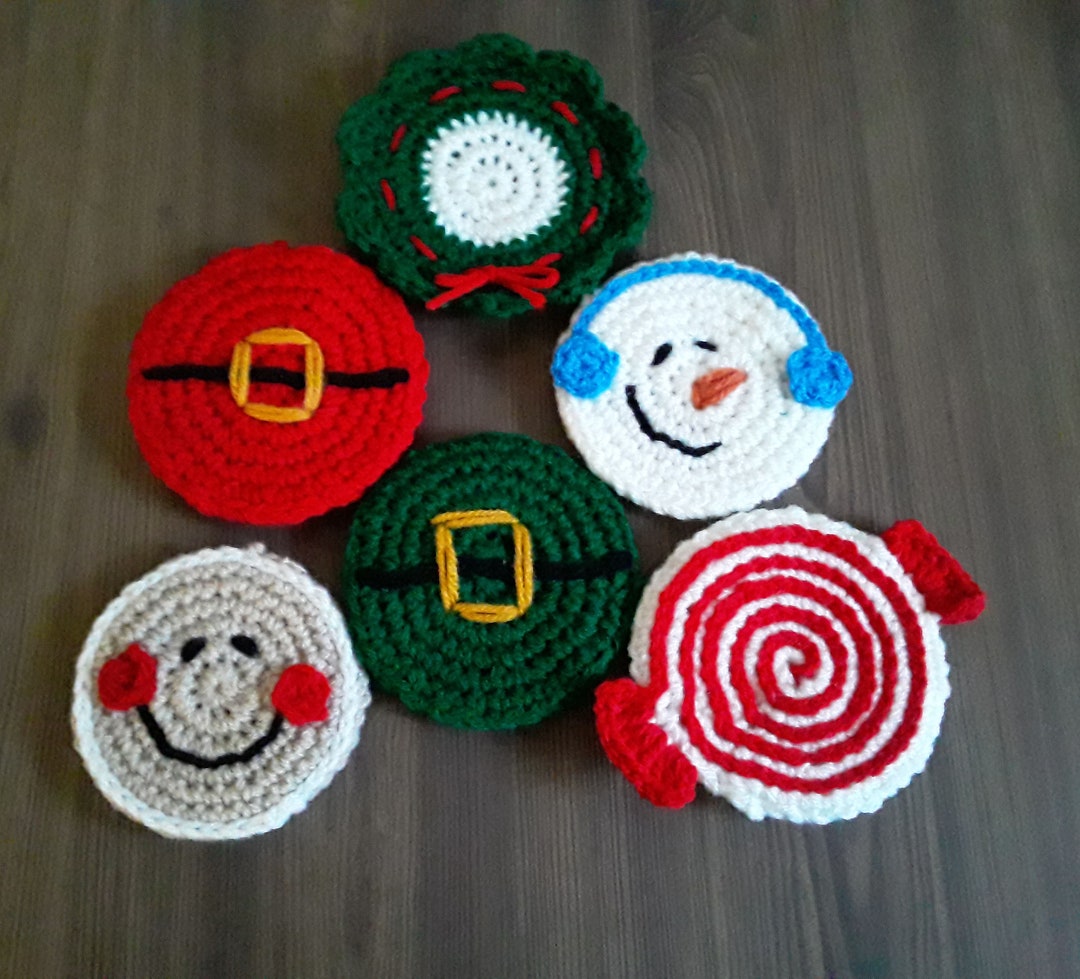 Crochet Christmas Coasters, Set of Six, Home Decor, - Etsy