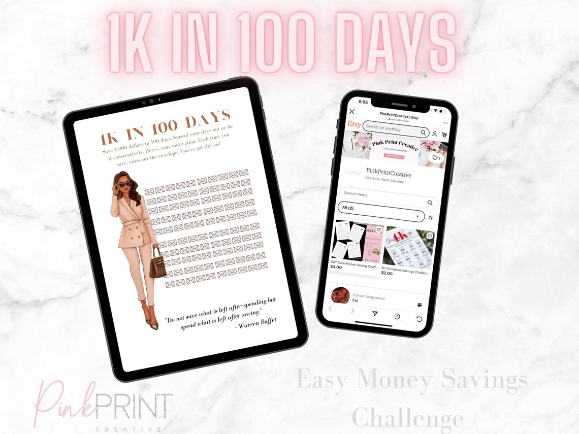 1k in 100 Days Money Saving Challenge| Printable PDF File| Letter Size ...