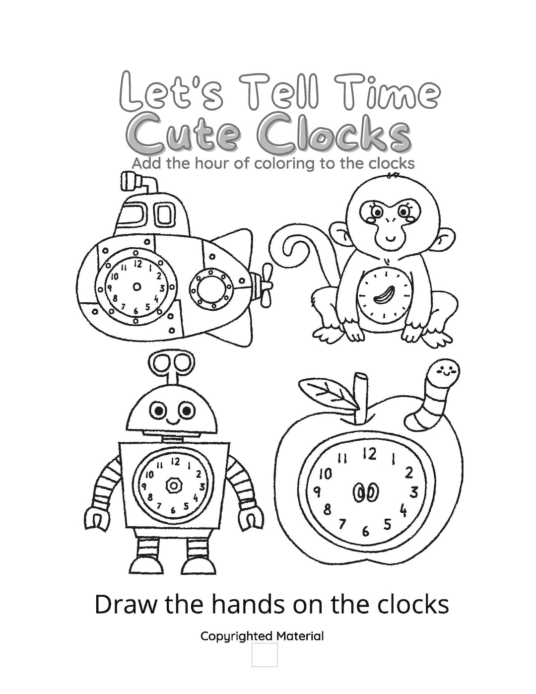Coloring Numbers and Telling Time Workbook Pages Cute Clocks - Etsy