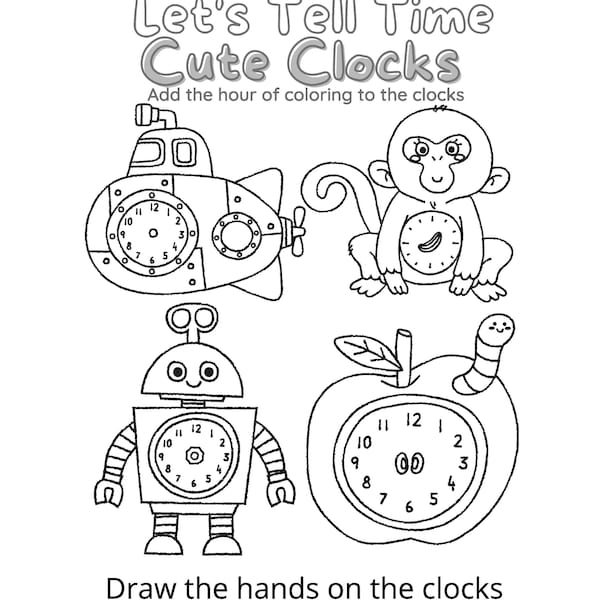 Clock Coloring Pages - Etsy