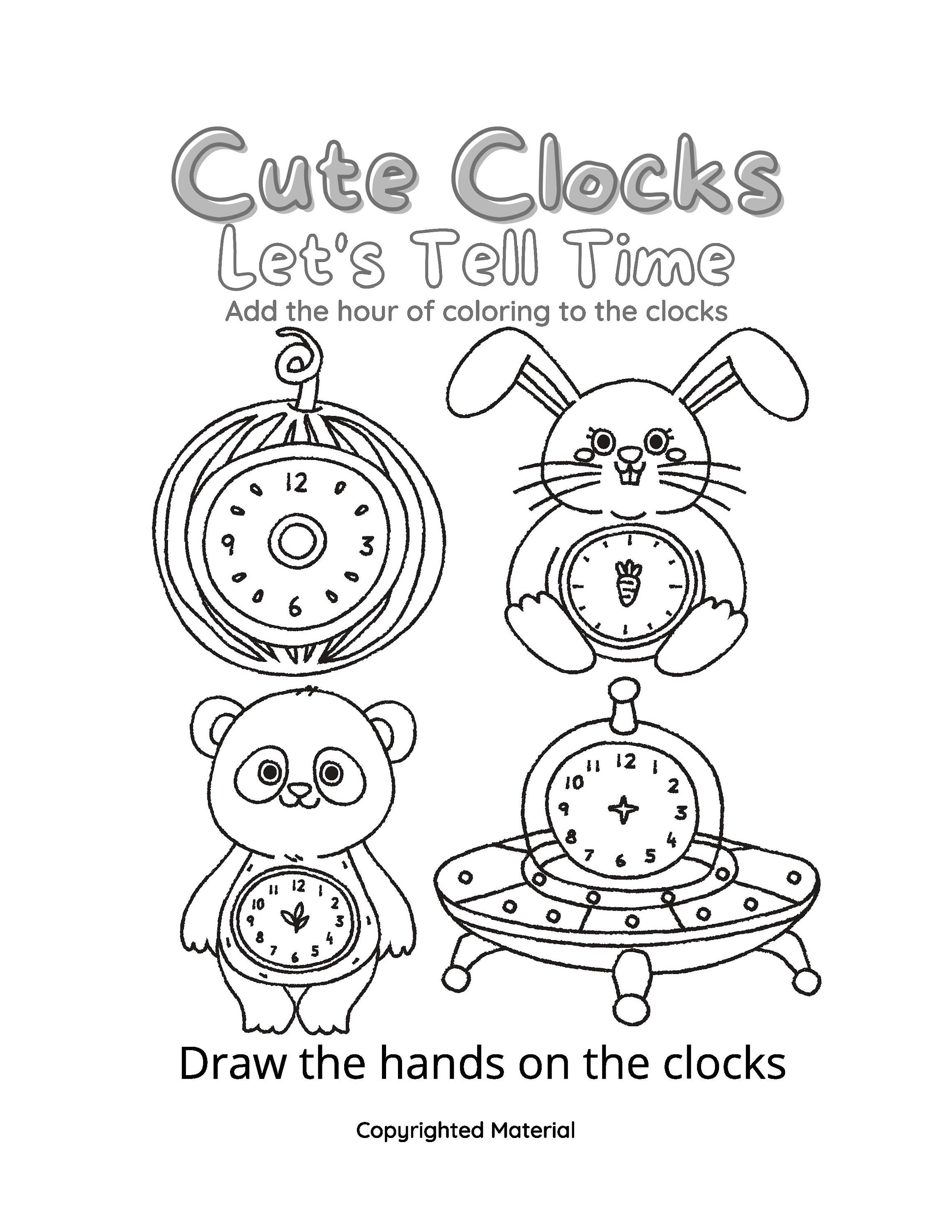 Coloring Numbers and Telling Time Workbook Pages Cute Clocks - Etsy