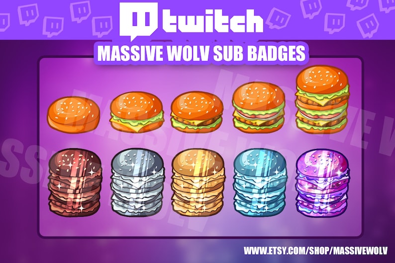 Hamburger Sub Bit Bits Twitch Badges / Streamer Icon / Discord Emoticon ...