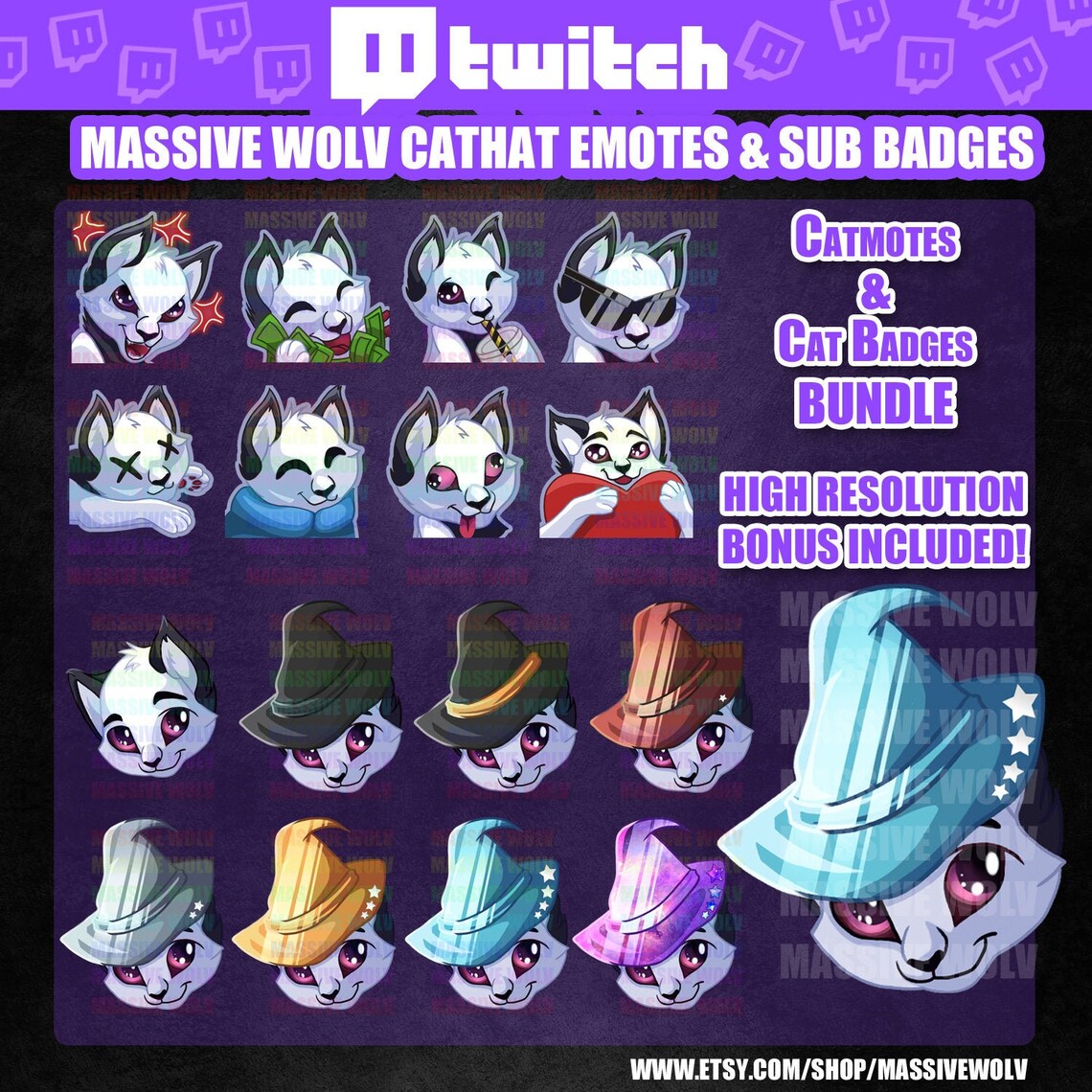 Cat in a Hat Emotes & Sub Badges Twitch Bundle / High Resolution Images ...