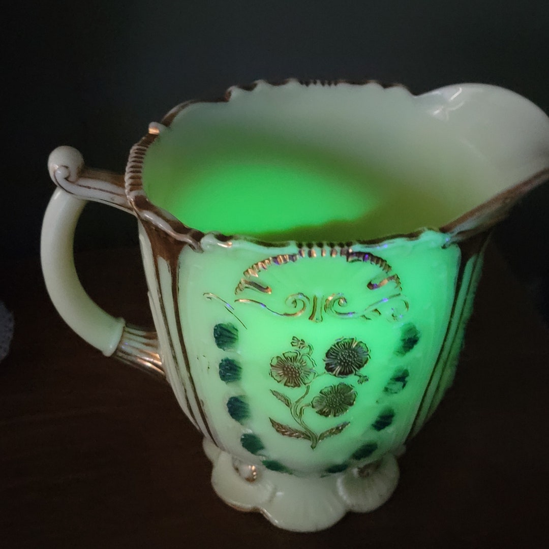 Antique Everglades Custard Glass Uranium Glass Pitcher it Glows - Etsy